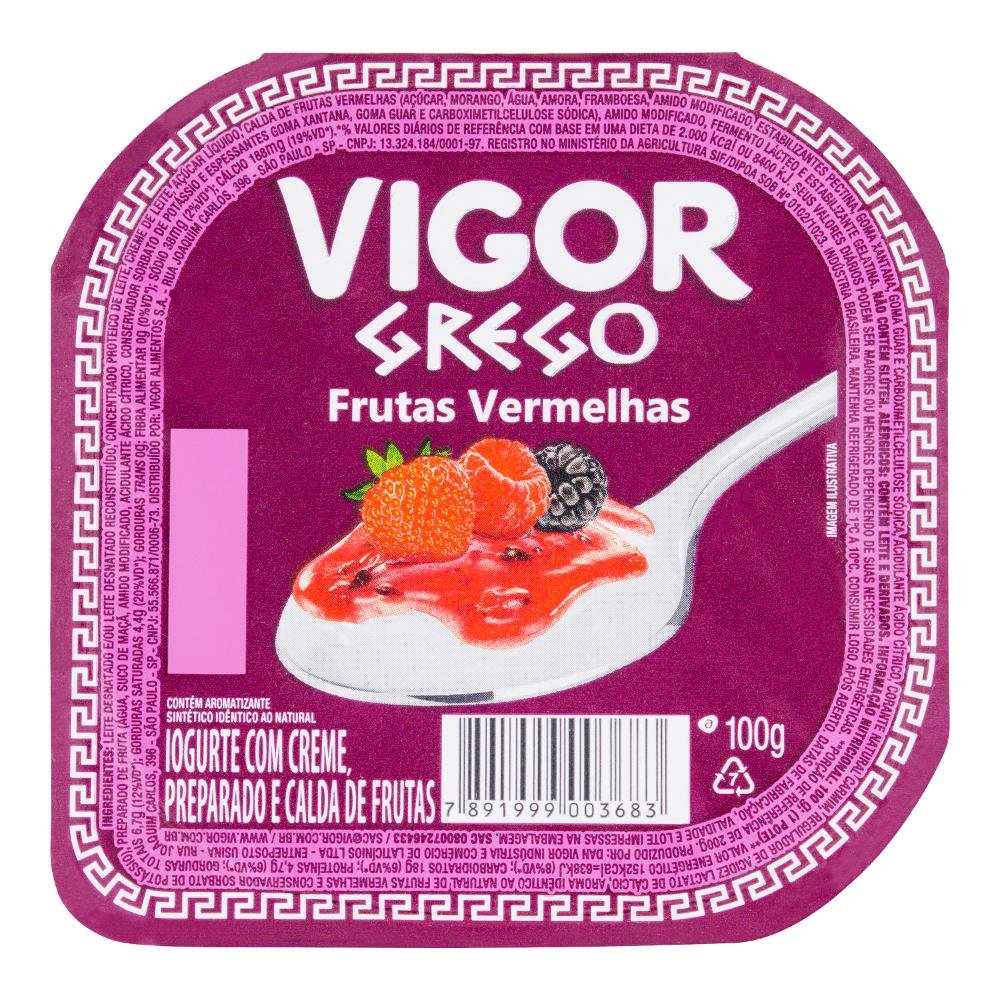 Iogurte Grego VIGOR Calda de Frutas Vermelhas Pote 100g
